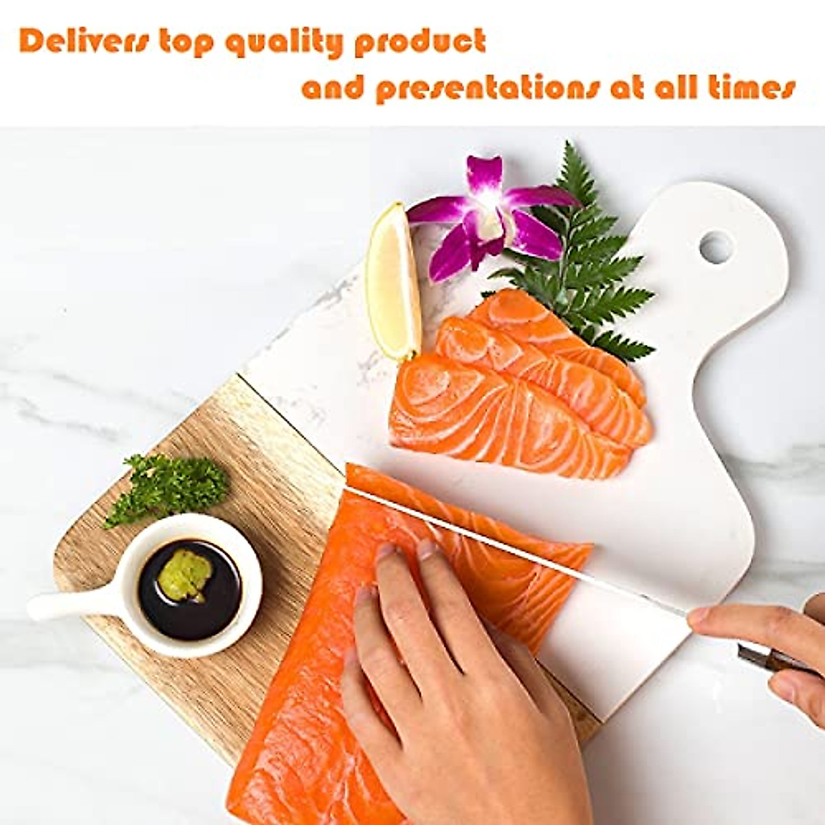 Azauvc Cutting Board with Marble and Natural Wood,Serving Board for Steak Fruits with Handle,Chopping Board for Bread as Serving Trays (White)