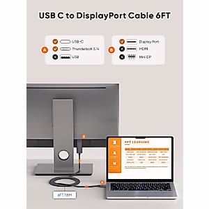 CableCreation 8K USB C to DisplayPort 1.4 Cable 6FT (8K@60Hz, 4K@144Hz, 2K@240Hz, HDR), Type-C (Thunderbolt 3/4) to DP Cable 32.4Gbps Compatible for Oculus Rift S, MacBook Pro/Air, iPad Pro
