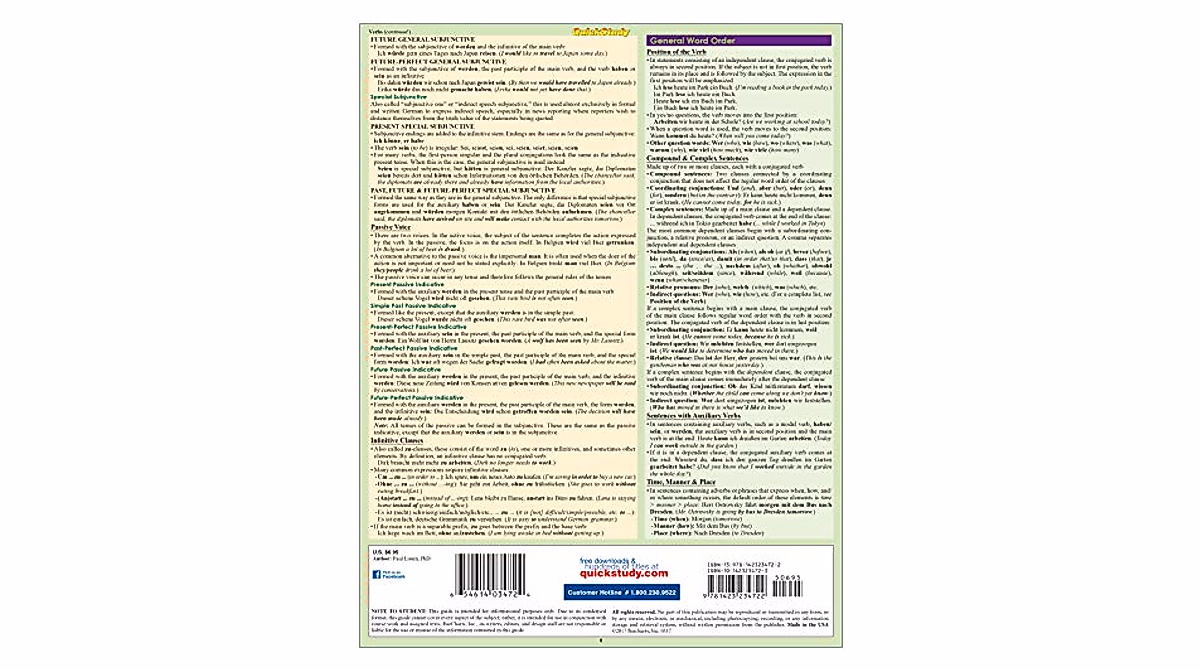 German Grammar Quickstudy Guide - Essential Reference Tool
