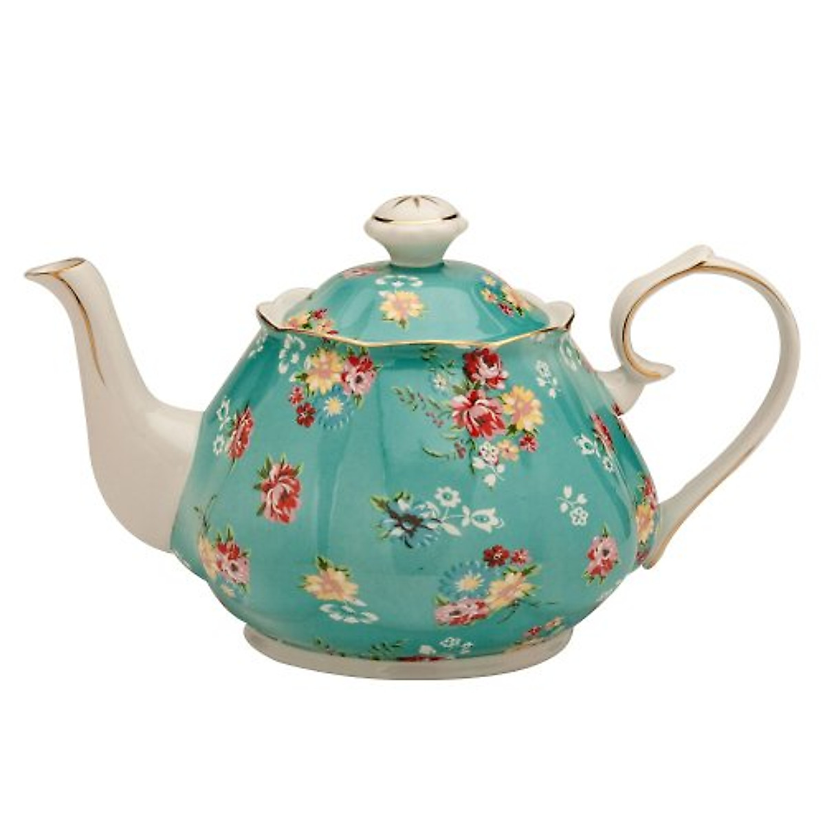 Gracie China Shabby Rose Porcelain 4-1/2-Cup Teapot, Shabby Rose Teal