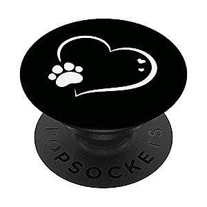 Cute Paw Print With Hearts Dog Mom On Black Background PopSockets Swappable PopGrip