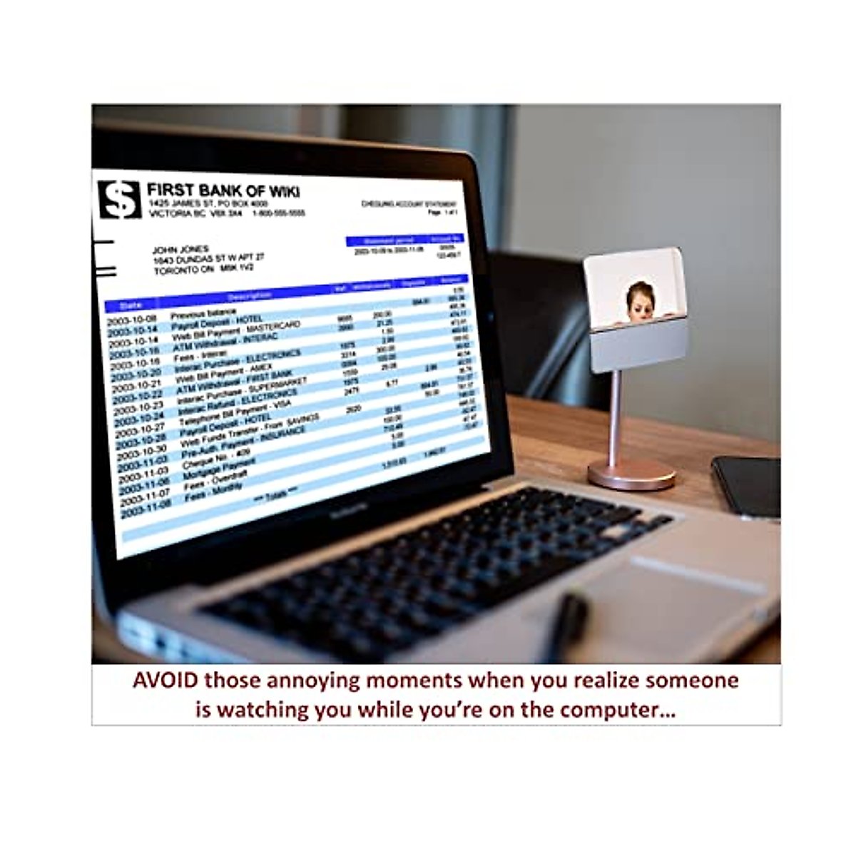 Desk and Cubicle Mirror to see behind you, ROSE-GOLD Stand with detachable Wide Angle real glass Mirror, SMALL & DISCRETE, beautiful design, perfect curvature for an exceptionally clear view