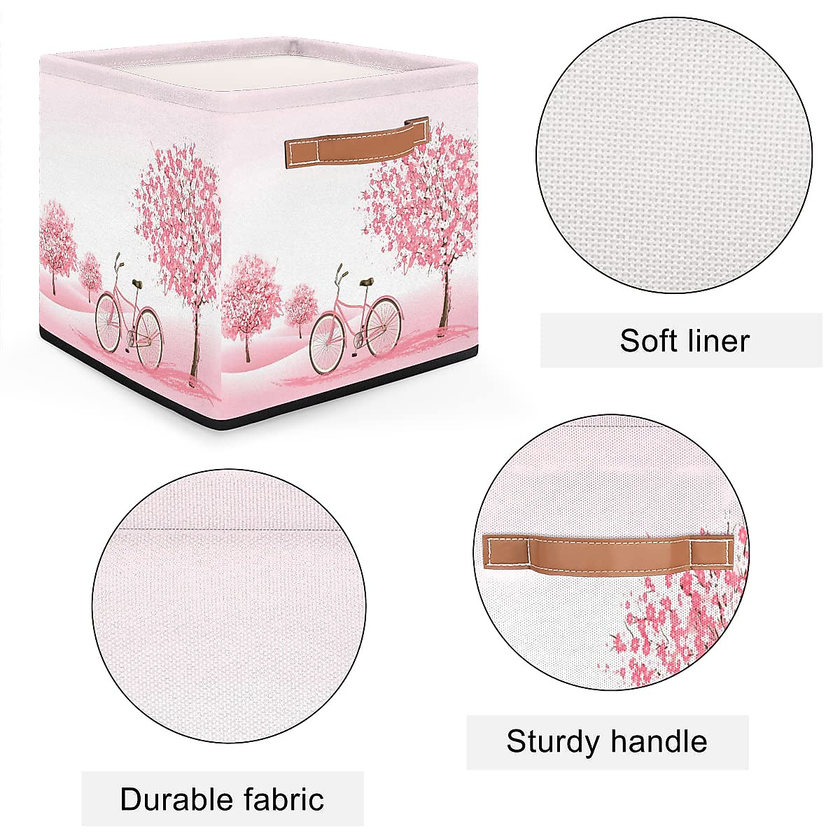 13x13x13 Storage Cube Bins Pink Bike Hearts Tree Fabric Storage Cubes 13 inch Collapsible Storage Bins Valentine's day Cubby Storage Baskets for Organizing Shelf Cabinet Bookcase Boxes