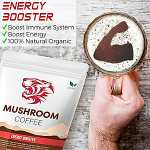 Tiger Mushroom Coffee Organic Blend 3.5 oz - 100% Arabica Coffee with 5 Superfood Mushrooms Includes Reishi, Chaga, Maitake, Shiitake, Turkey Tail