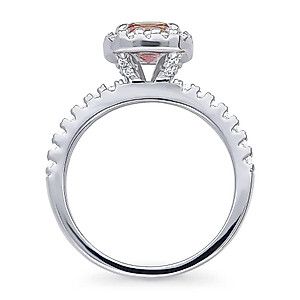 BERRICLE Sterling Silver Halo Red Orange Cushion Cut Cubic Zirconia CZ Kaleidoscope Fashion Ring for Women, Rhodium Plated Size 9
