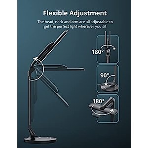 soysout LED Desk Lamp, Dimmable Piano Light, Eye-Caring Table Lamp with USB Charging Port, 4 Color Modes & 4 Brightness Levels,1 Hour Timer for Reading, Study, Working, Black