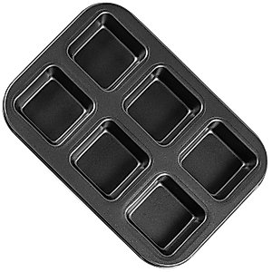 Yomvzake Brownie Pan, Black Mini Square Muffin Pan Nonstick 6-Cavity Small Cupcake Pan Individual Brownie Mold for Baking Brownie Muffin Cupcake Keto Fat Bombs, Great for Halloween, Christmas