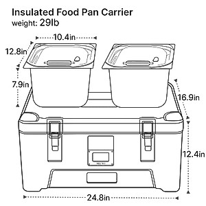 FORCOOK Hot Boxes for Catering Insulated Food Pan Carrier Food Warmer Box Keep Food Hot Or Cold with Two Second-Size 18/8 Stainless Steel Leak-Proof Hotel Pans Red