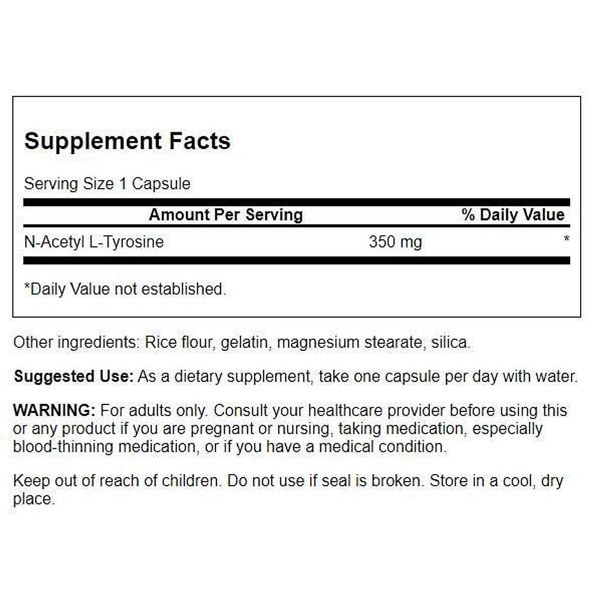 Swanson Amino Acid N-Acetyl L-Tyrosine 350 Milligrams 60 Capsules