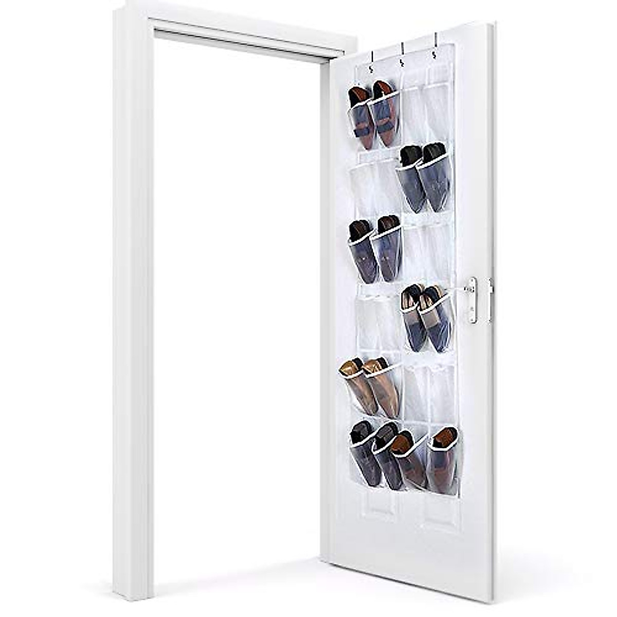 Eutuxia Over the Door 24 Pocket All Purpose Organizer Hanging Rack with 3 Steel Door Hooks. Breathable Mesh Back with Transparent PVC Pockets. Good for Closet, Kitchen, or Organizing Your Room. Space Saver.
