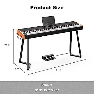 UMOMO UMO-713 88 Key Weighted Keyboard Piano with Thick Triangular Metal Stand, Beginner Digital Piano Full Size Heavy Hammer Weighted Action Electric Piano Keyboard with MIDI, Black
