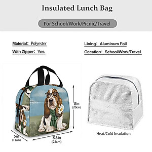 Majoug Basset Hound Dog Portable Lunch Bag Women Waterproof Tote Shoulder Bags Box Small Handbags Purses,Shopping Office/Picnic/Travel/Camping