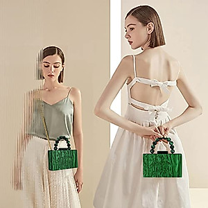 Acrylic Purses Evening Clutch Bag Marbling Handbags for Women Cross Body Bag with Pearl Chain Formal Wedding Prom Party (Dark Green)