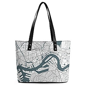 Womens Handbag Map Leather Tote Bag Top Handle Satchel Bags For Lady