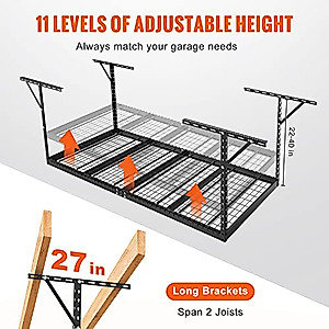VEVOR Overhead Garage Storage Rack, 4x8 Garage Ceiling Storage Racks, Heavy Duty Adjustable Cold Rolled Steel Racks for Garage Storage, Organization, 600 lbs Load Capacity, 22''-40" (Black)