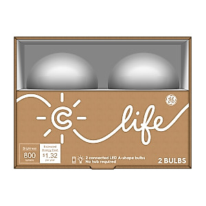 C by GE A19 C-Life Smart LED Light Bulb by GE Lighting, 2-Pack, Works with Alexa
