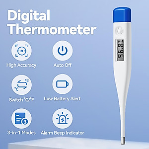 Berrcom Digital Thermometer for Adults and Kids, Oral Thermometer for Baby Rectal and Underarm Thermometer for Fever Alarm Medical Thermometer with C/F Switchable