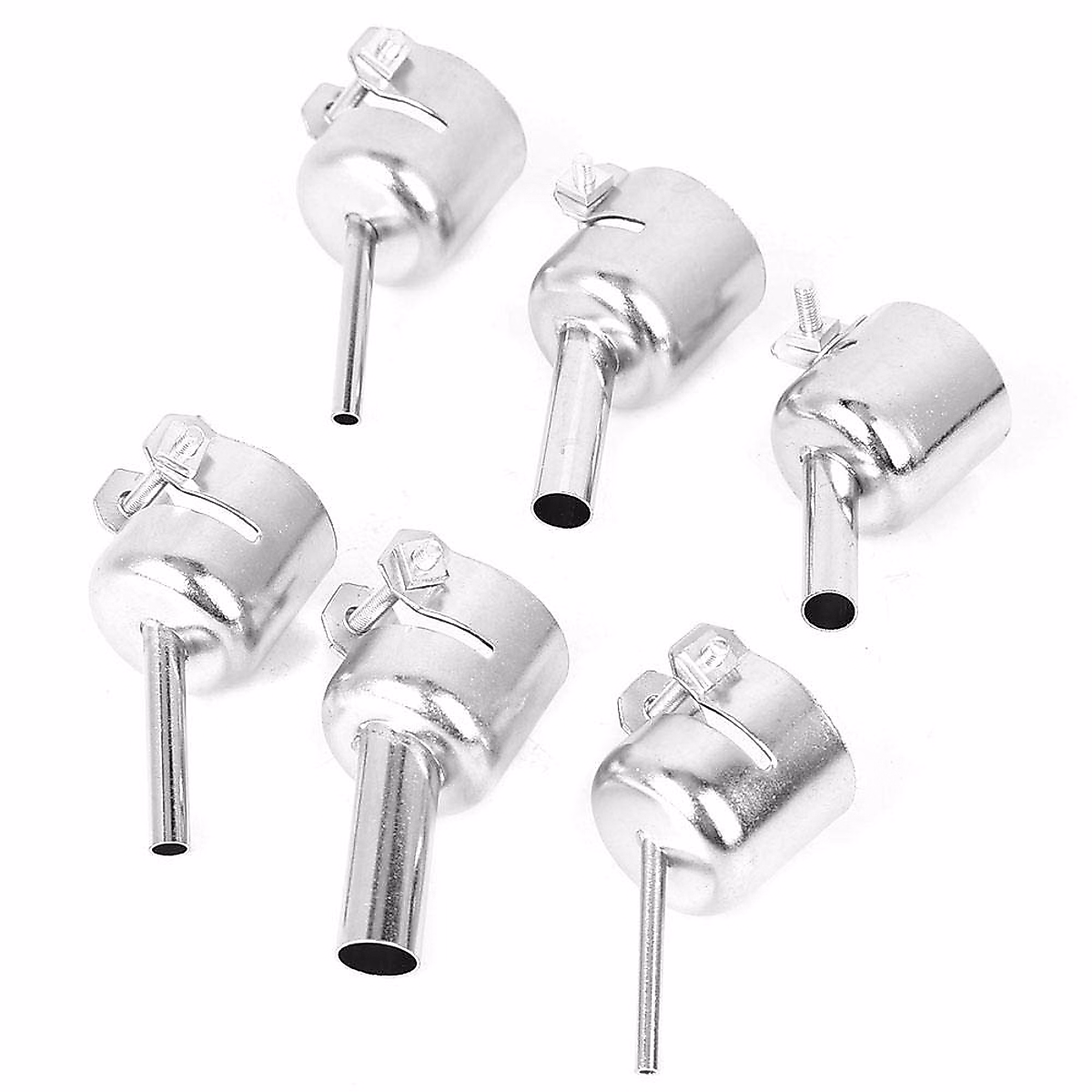 6PCs Hot Air Gun Nozzles Kits Short Oblique Nozzle Round Aluminum Alloy Material 861DW Hot Air Gun Soldering Desoldering Station Repair Tools for 850 850A 852 852D 852D+ 950