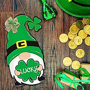 Huray Rayho St Patrick's Day Gnome Door Sign Wooden Welcome Door Hanger for Porch Farmhouse Garden Apartment Office Home Decor (9" x 17.5")
