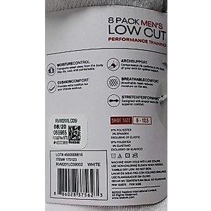 Reebok Men's Low Cut Socks Cushion Performance Training, White, 8 Pairs