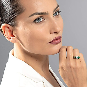 PEORA Simulated Emerald Forever Us Two-Stone Ring for Women 925 Sterling Silver, 1.50 Carats total Trillion Shape, Sizes 9