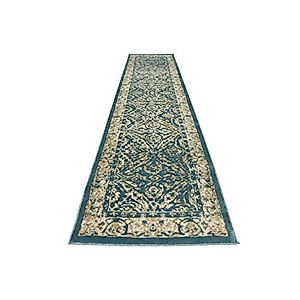 Unique Loom Oslo Collection Traditional Botanical Teal Runner Rug (3' x 13')