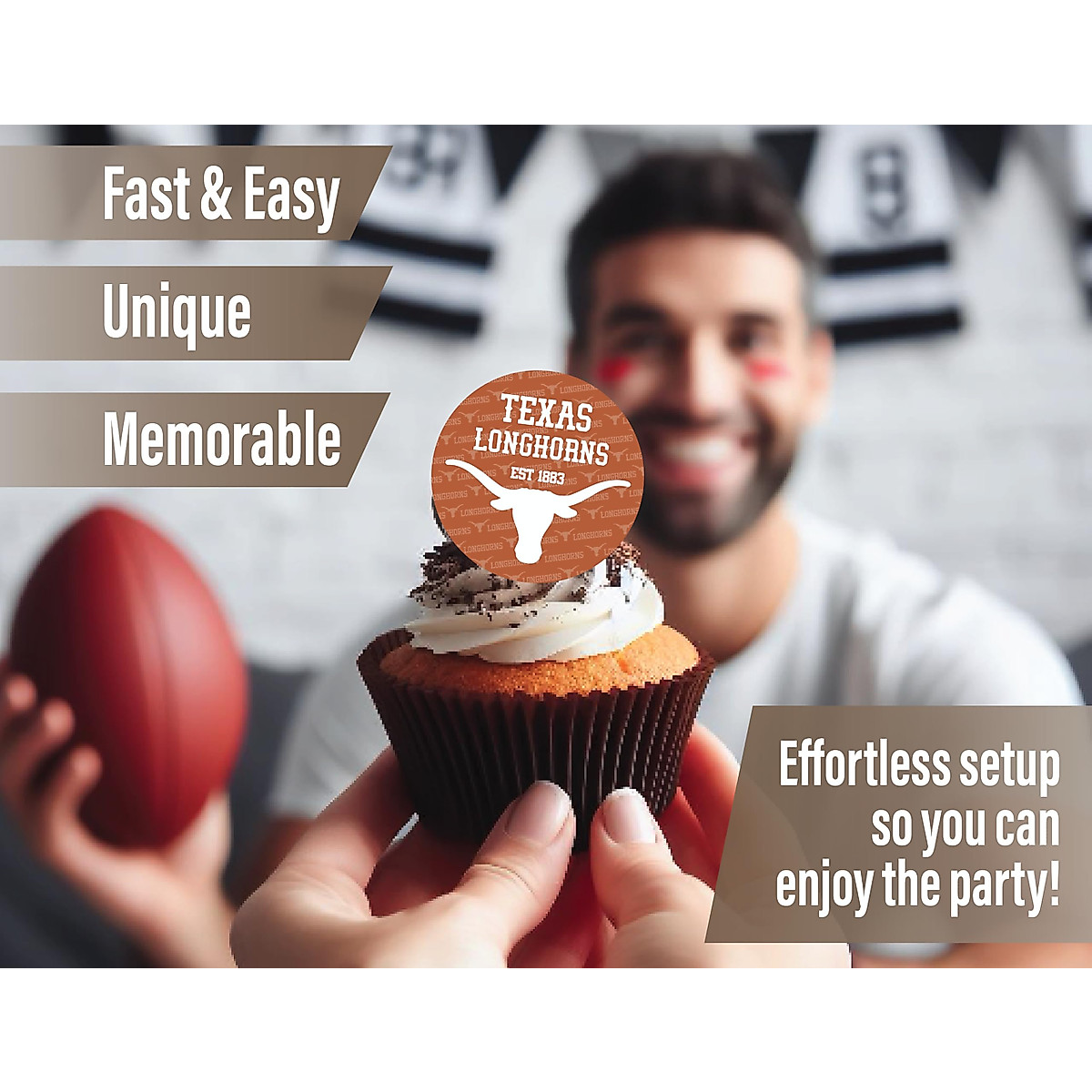 Texas Party Supplies (42 Pieces) for University of Texas Graduation, Tailgating and Birthday Party Decorations with Texas Longhorns Banner and UT Austin Cupcake Toppers Decorations (Texas Longhorns)