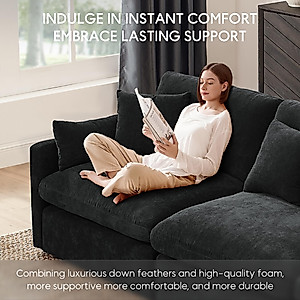 Yoglad Modern Oversized Modular Sectional Sofa Set with Down Feathers, L-Shaped Chenille Upholstered Couch with Ottoman and 10 Pillows for Living Room or Apartment (Black)