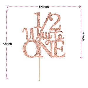 1/2 Way to One Cake Topper - Happy 1/2 Birthday Girl - Baby 6 Months Birthday Decorations, Half Birthday Party Decorations Rose Gold Glitter
