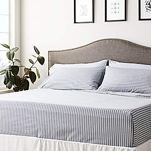 Lacoste 100% Cotton Percale Sheet Set, Herringbone Print, Vintage Indigo, King