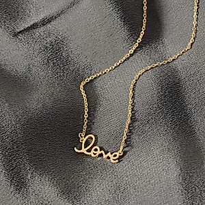 MYEARS Women Word Love Necklace Gold Cursive Pendant 14K Gold Plated Simple Dainty Chain Everyday Jewelry