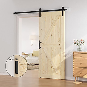 SMARTSTANDARD 36in x 84in Sliding Barn Door with 6.6ft Barn Door Hardware Kit Included, Unfinished Solid Spruce Wood Door, Assembly Required, DIY, Stainable, Natural