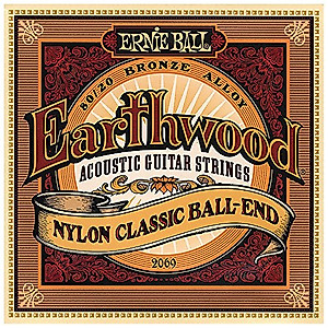 Ernie Ball Folk Nylon Clear & Gold Ball-End 80/20 Bronze Acoustic Guitar Strings, 28-42 Gauge (P02069)