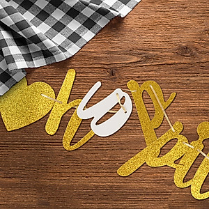 LINGTEER Happily Ever After Gold Glitter Bunting Banner - Cheers to Wedding Anniversary Bride to be Engagement Party Backdrop Decorations.[Pre - Strung]