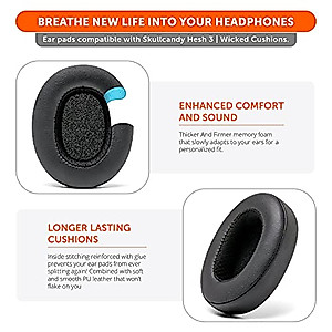 WC Wicked Cushions Extra Thick Earpads for Skullcandy Crusher/Evo/Hesh 3 Headphones & More | Improved Durability & Thickness for Improved Comfort and Noise Isolation | Black
