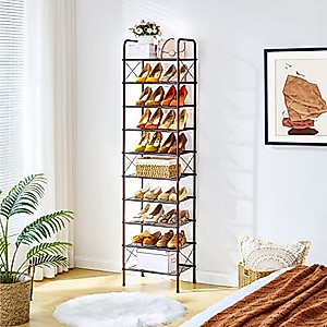 Tajsoon 10-Tier Shoe Rack Organizer, Narrow Shoe Rack for Closet Entryway, Metal Mesh Shoe Storage Shelf with X Shape Fixed Frame, Bronze