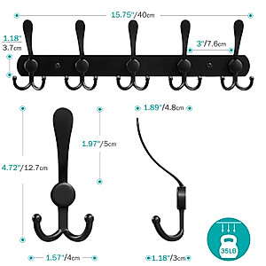 YOUDENOVA Wall Mount Coat Hook, Metal Coat Hanger for Hanging Clothes, Black Wall Coat Hooks for Bedroom, Kitchen, Bathroom, Black