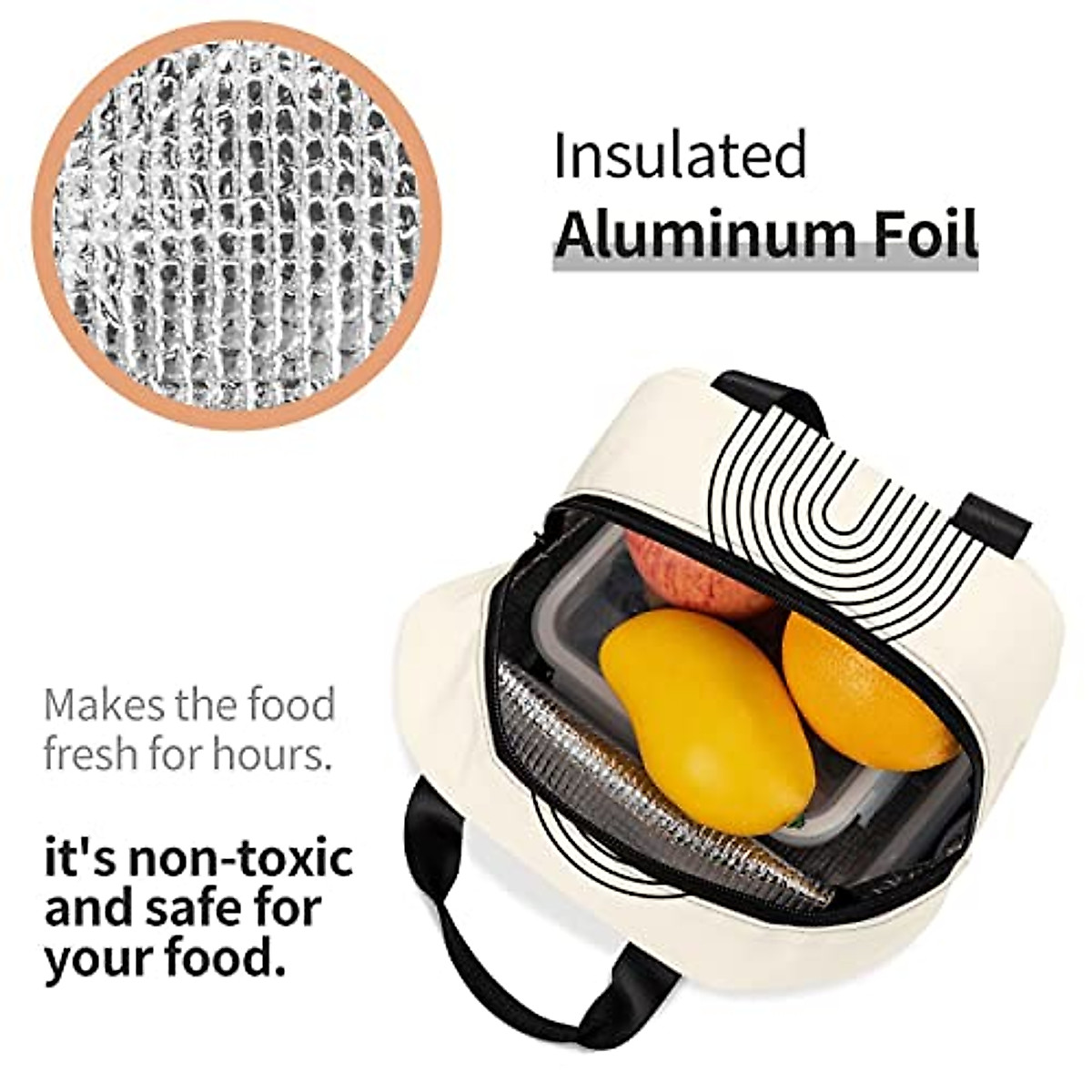 Echoserein Abstract Boho Art Simple Modern Aesthetic Lunch Bag Insulated Lunch Box Reusable Lunchbox Waterproof Portable Lunch Tote For Women Men Girls Boys