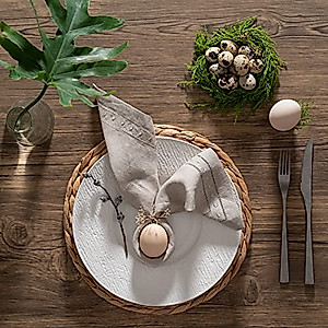 Linen Napkins - Natural 18 x 18 inch, Set of 4 Hemstitch Dinner Napkins Cloth with Embroidered Dot - Cloth Napkins from 100% French Flax, Natural Fabric