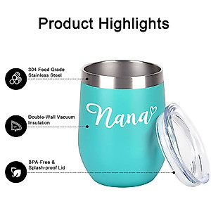 Gtmileo Mothers Day Gifts for Grandma, Nana Gifts Stainless Steel Insulated Wine Tumbler, Christams Birthday Gifts for Grandma Gigi Grandmother Granny New Grandma from Grandchildren(12oz, Mint)