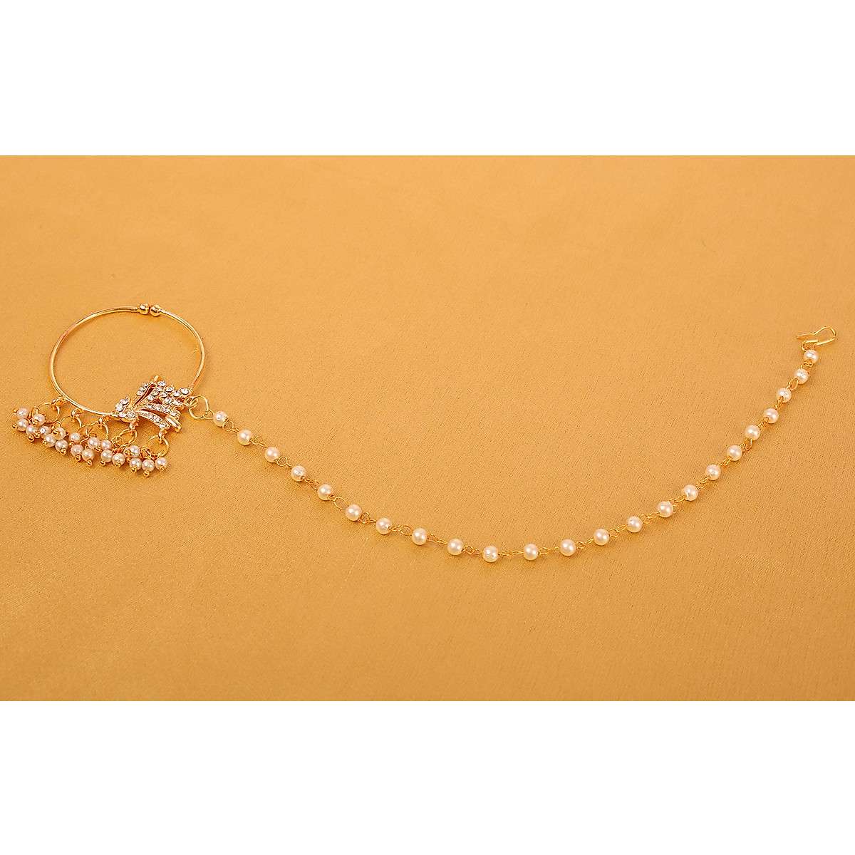 Touchstone NEW Indian Bollywood Desire Kundan Polki Look Designer Bridal Jewelry Nath (Nose Accessory) in Gold Tone for Women. (Gold 4)