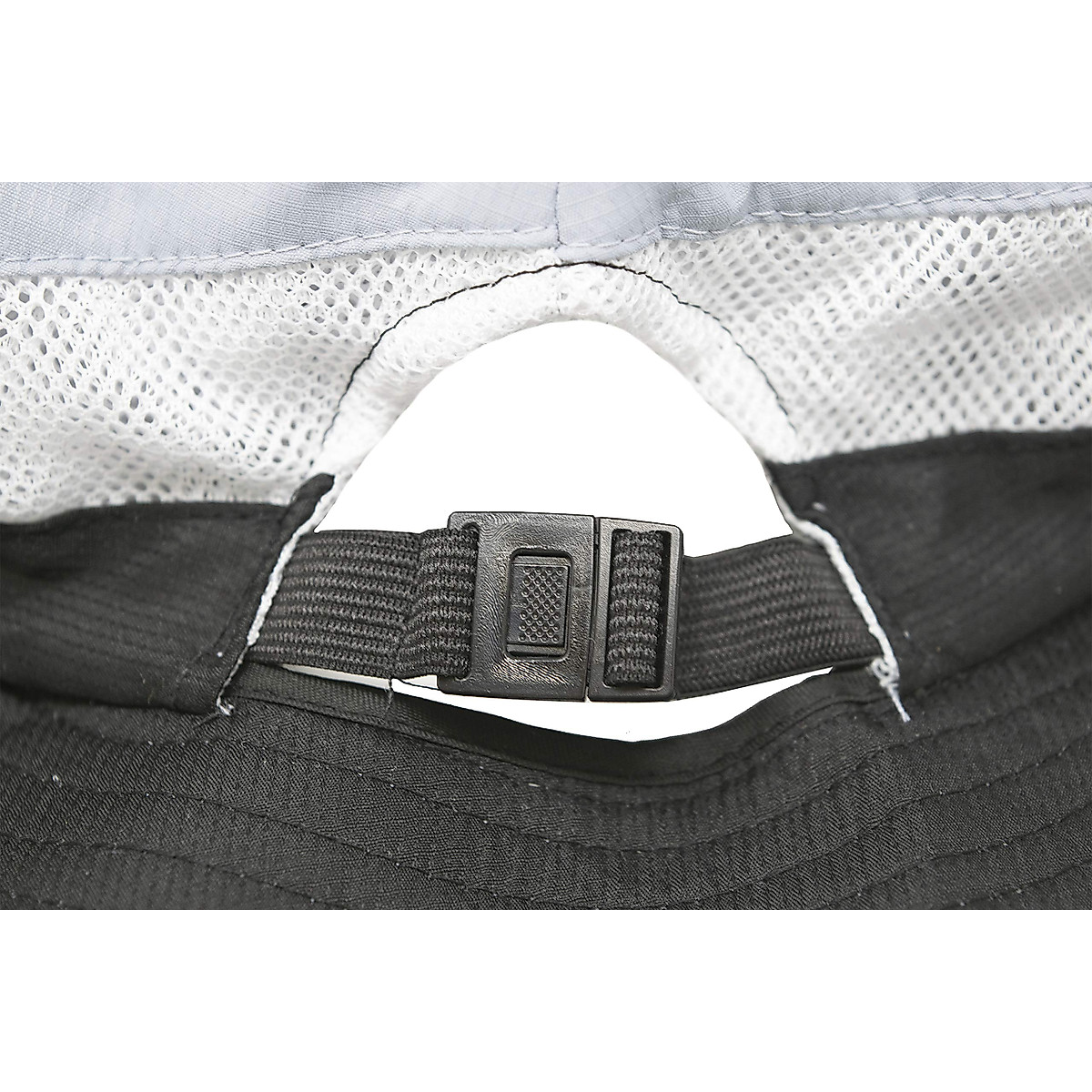 Funky Junque Ponytail Sun Hat Foldable Mesh Outdoor Beach Bucket Hat, Black/Grey