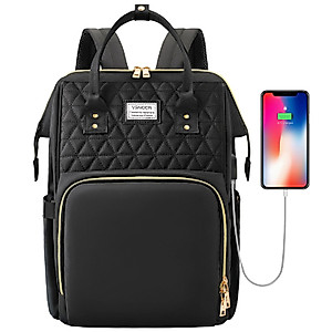 VSNOON Laptop Backpack for Women, 15.6 Inch Travel Backpack with USB Port Charging, Water Resistant Casual Durable Work Computer Bag for Women Men Girls, Black