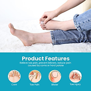 Povihome Toe Sleeves, Toe Protectors, 12 Pack Toe Tube Pads for Hammer Toe,Stubbed Toe,Corns, Calluses Protect (3 Different Sizes, White)