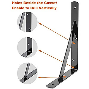 LuckIn 8-Pack Heavy Duty Shelf Bracket, 18 Inch Wall Shelf Brackets with 90 Degree Triangle, 250 LBS Max Load, Mounting Hardware Included, Black