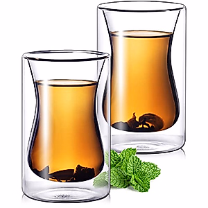 Eparé Turkish Clear Glass Tea Cups - Set of 2 Double Wall Clear Glass Coffee Mug - 6 oz Insulated Walled Transparent Glasses for Cafe Latte Espresso or Cappuccino Hot Beverages