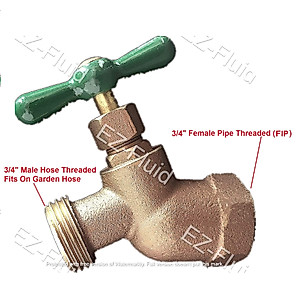 EZ-FLUID 3/4" FIP X 3/4" MHT Brass No-Kink Hose Bib, Heavy Duty Outdoor Garden Spigot Shut Off Valve (1 Pack)