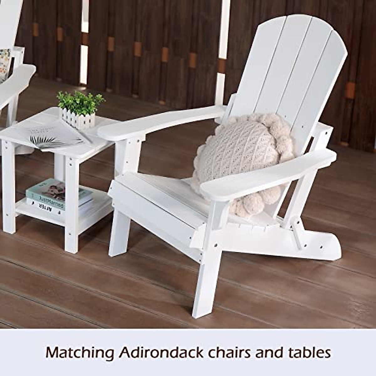 Stoog Folding All-Weather Adirondack Chairs Set of 2, 400 lbs Support, Outdoor Plastic Adirondack Chair, Looks and Feels Like Wood for Garden, Lawn, Deck, Pool, White