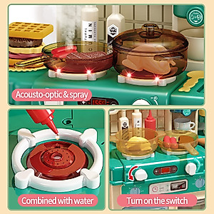 Deejoy Kitchen Playset,48Pcs for Boys and Girls, Kitchen Toys with Realistic Lights&Sounds, Simulation of Spray and Play Sink, Pretend Play Food with Toddler