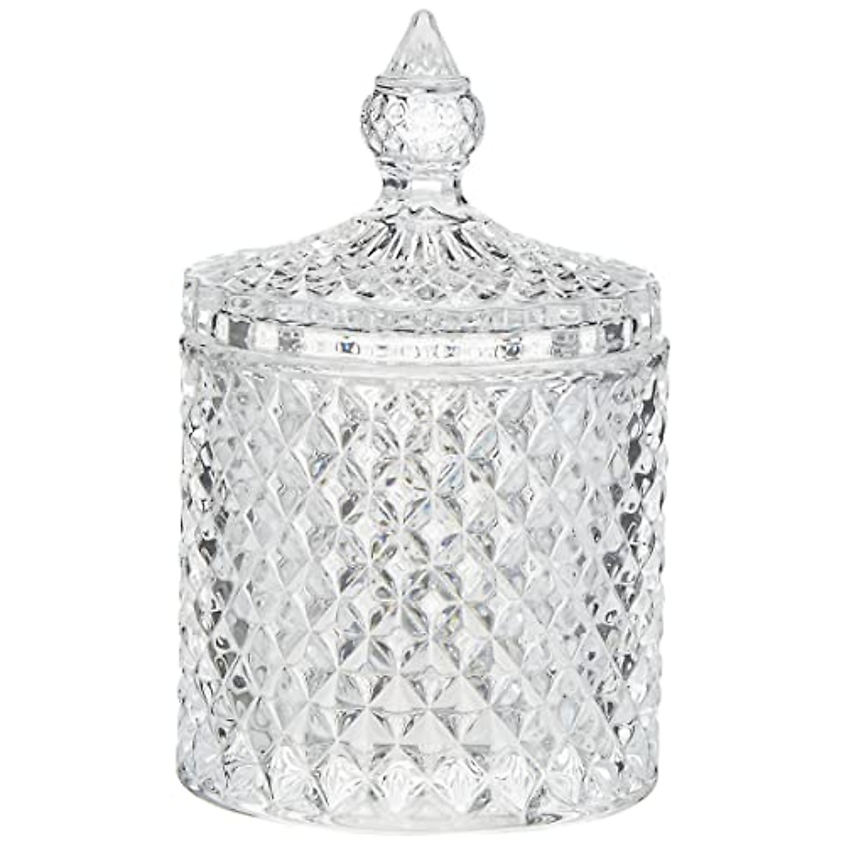 RockTrend Home Decorative Butterfly Candy Jar Candy Dish Candy Buffet Storage Container Clear Crystal Diamond Faceted Jar with Crystal Lid-Large-16 OZ (Round, 16 OZ)